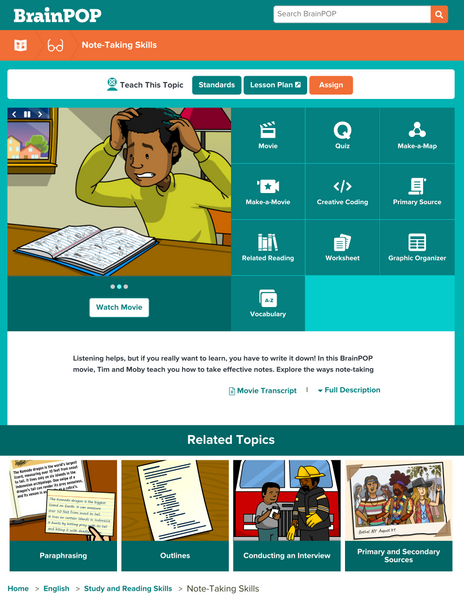 Study and Exam Skills @BrainPOP.com – ETC Educational Technology ...